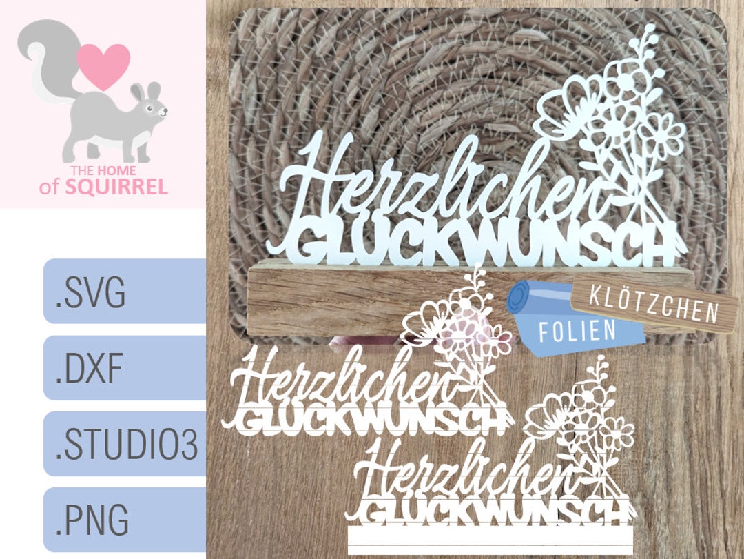 Plotterdatei Klötzchendeko Schriftzug Herzlichen Glückwunsch SVG Klötzchen Plotter Deko ...