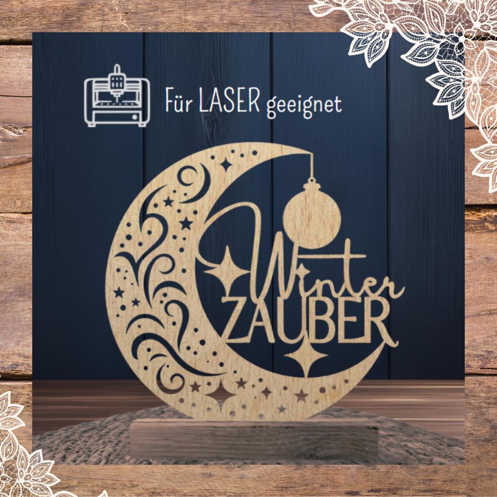 Plotter File Laser File Crescent Moon Winter Magic Stars Christmas ...