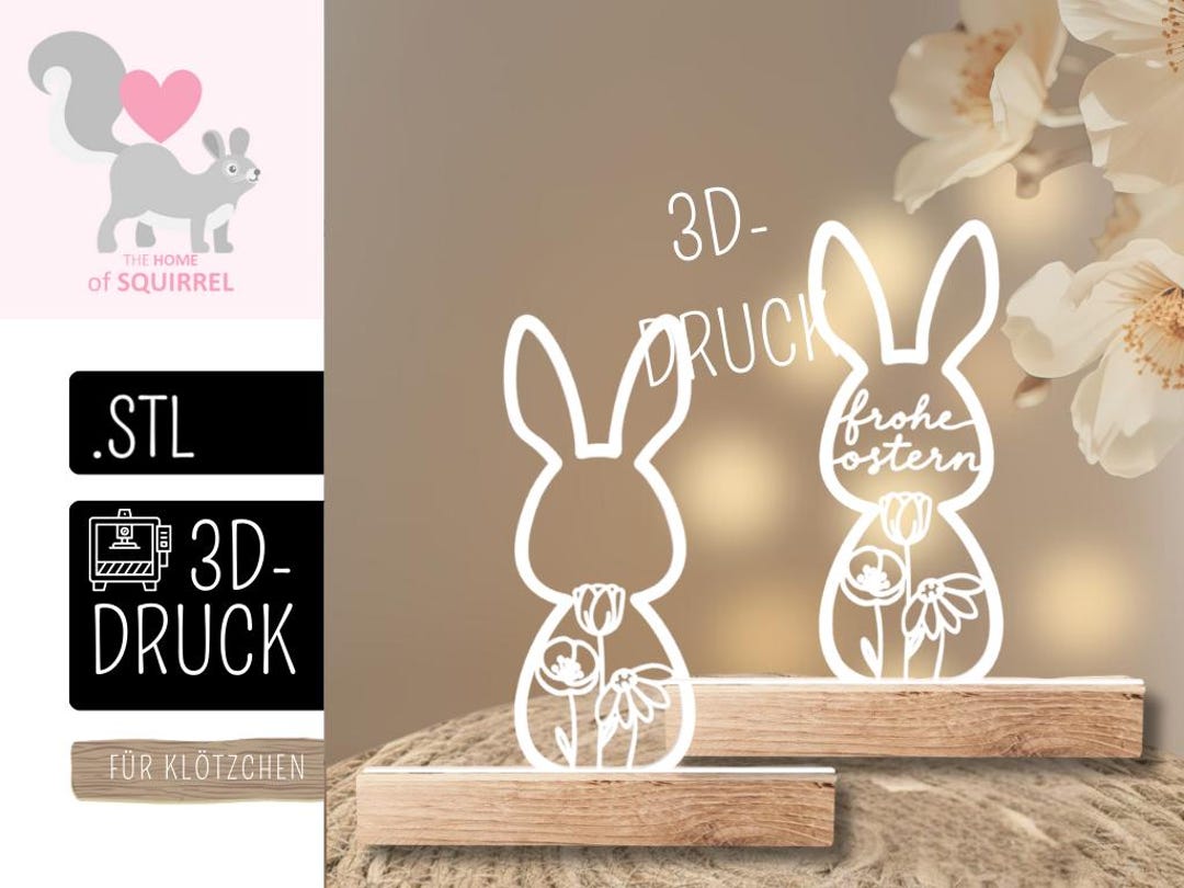 3D Printed STL File Easter Bunny Flowers Happy Easter Block Decoration ...