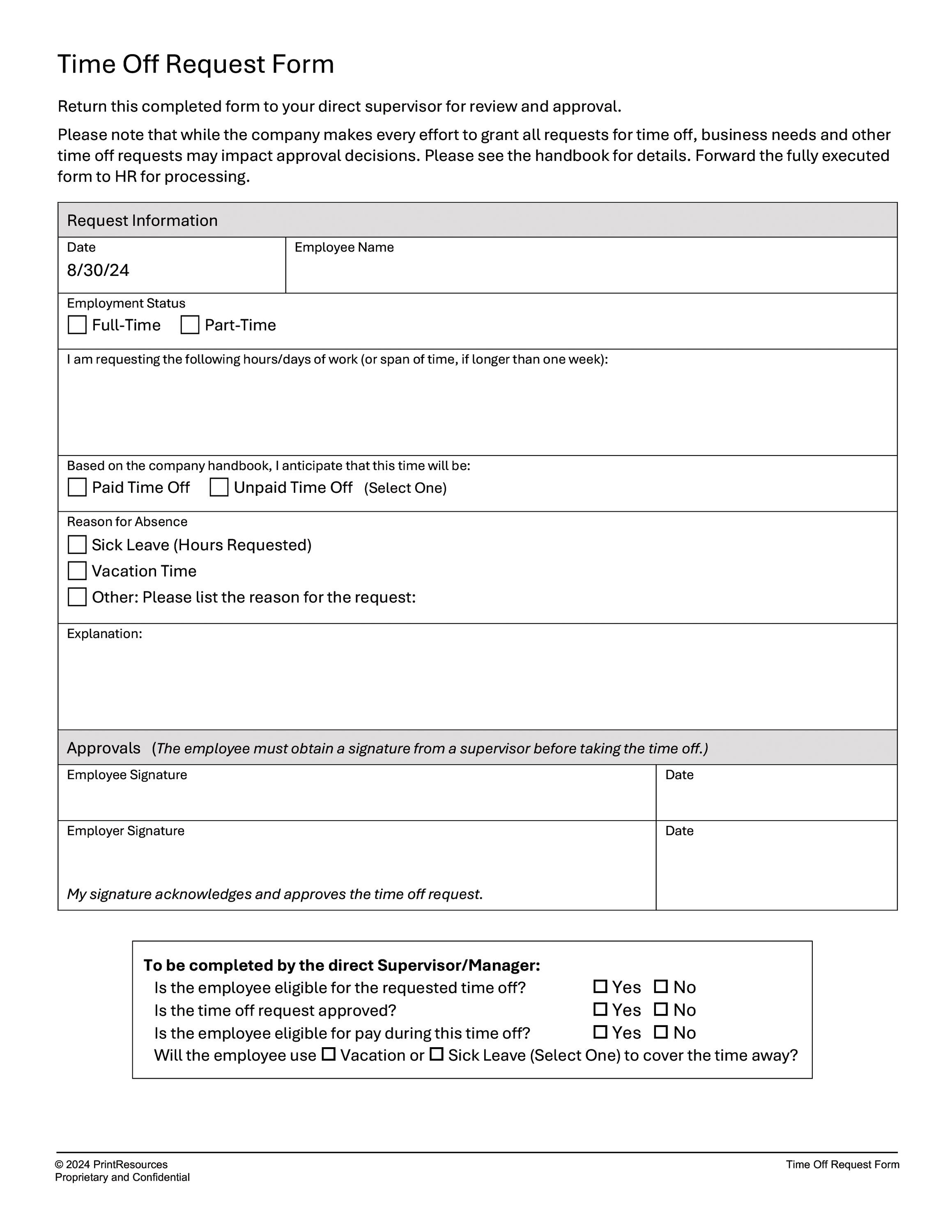 Employee Time off Request Form - Etsy