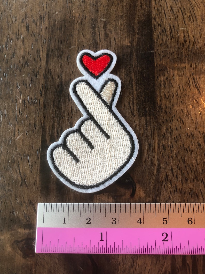 Finger Hearts Patch, K-pop Heart, Korean Heart Patch, Iron On/ Sew on ...