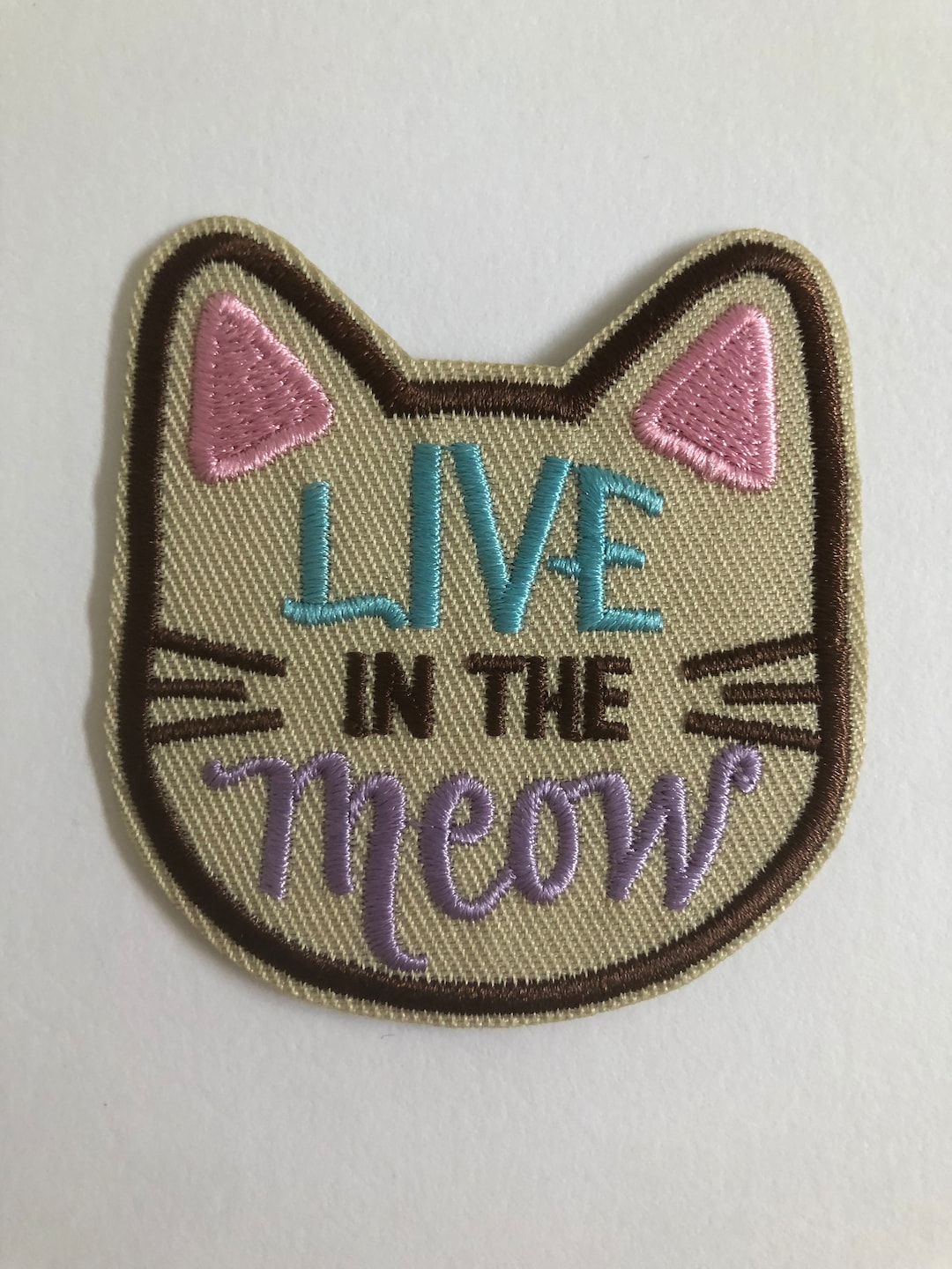 Cat Theme Patch, Live in the Meow Patch, Cotton Embroidery Patch, Iron/sew On. Meme Patch. - Etsy