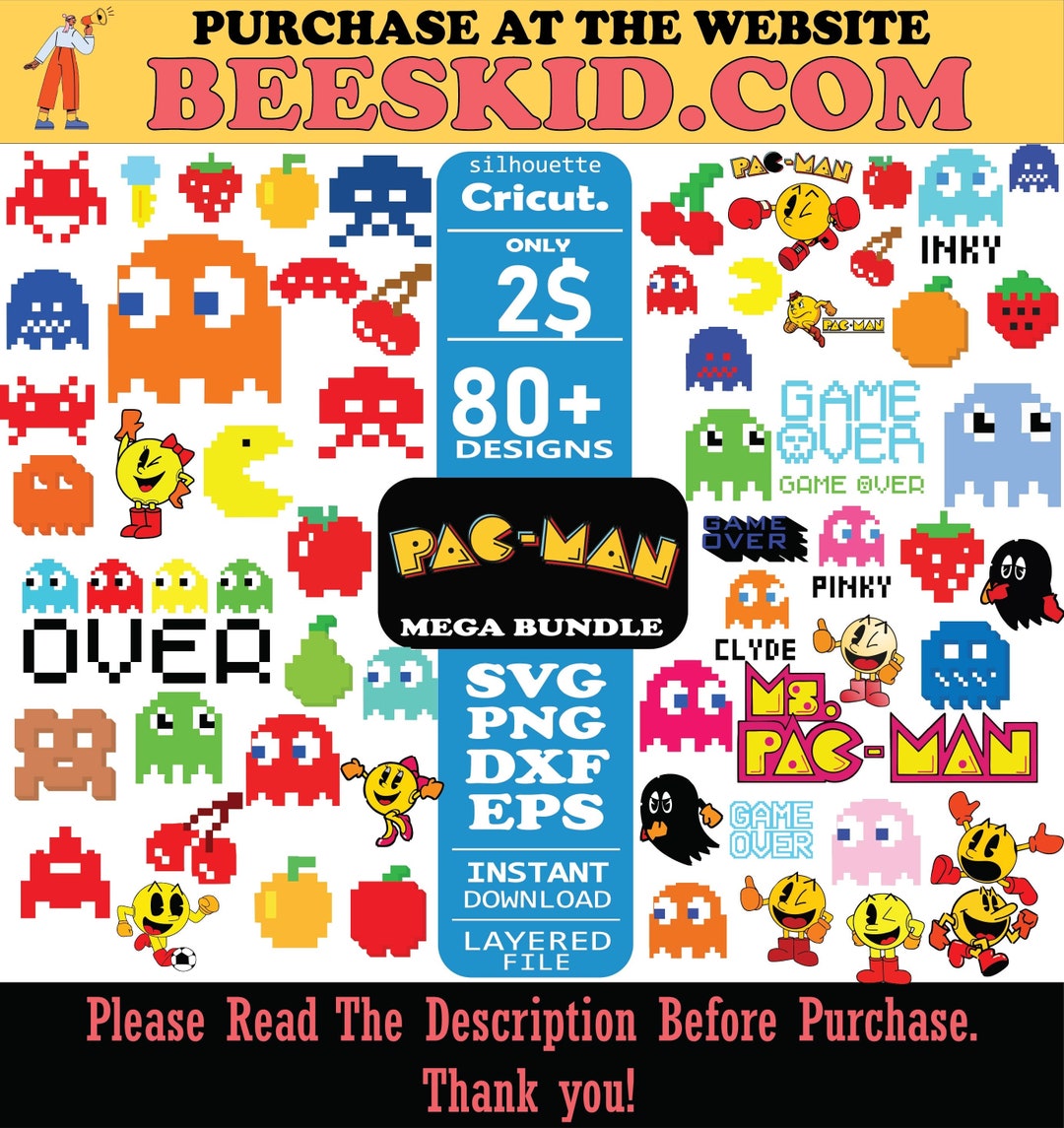 Pac Man Svg Bundle Layered Svg Cut Files Cartoon Clipart - Etsy