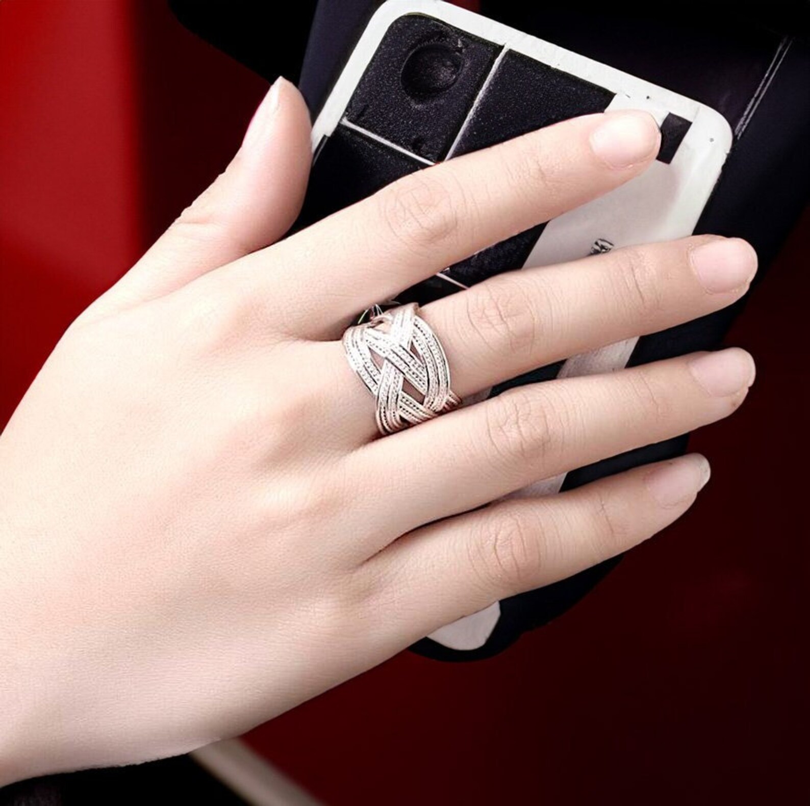 Silver Cross Woven Open Ring Silver Wave Ring Adjustable - Etsy