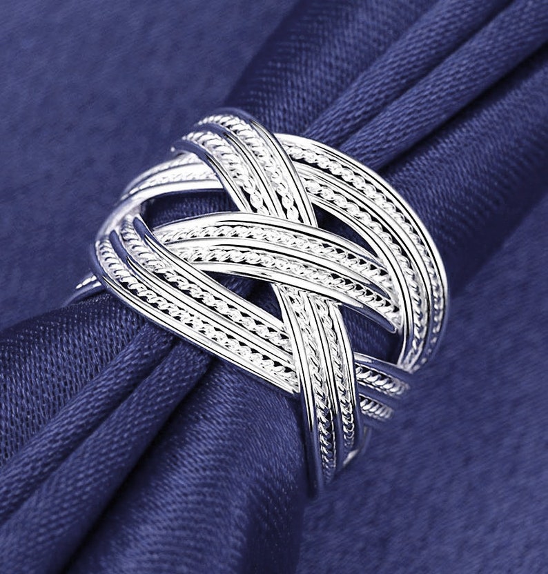 Silver Cross Woven Open Ring Silver Wave Ring Adjustable - Etsy