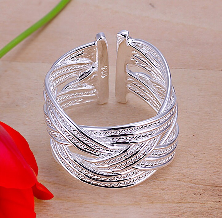 Silver Cross Woven Open Ring Silver Wave Ring Adjustable - Etsy