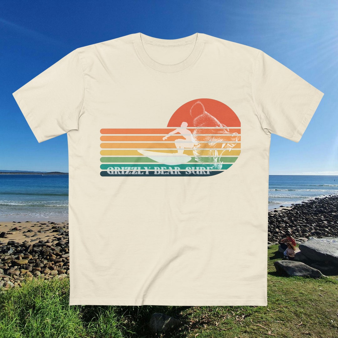 Grizzly Bear Surf Retro Surfer Tee - Etsy