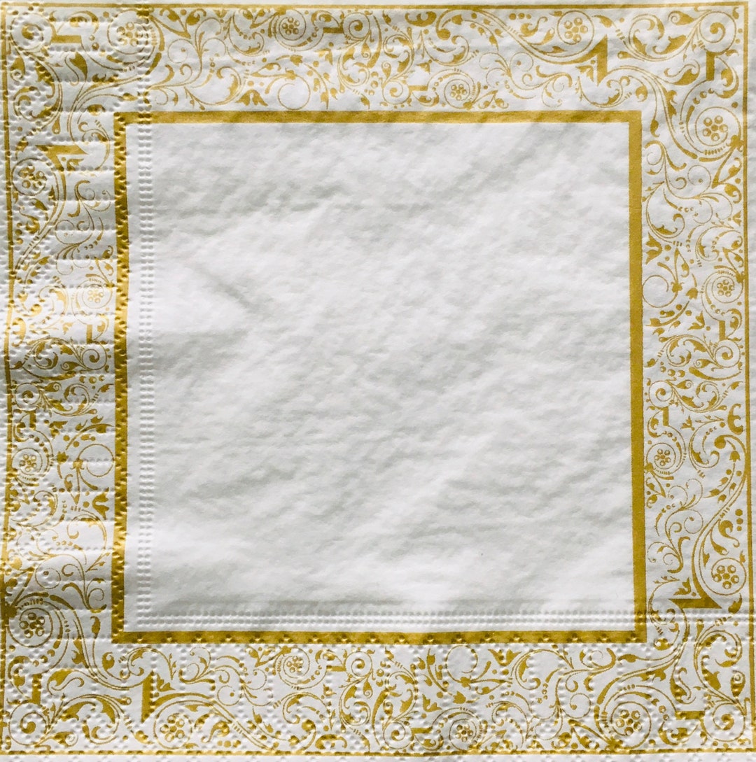 Gold Border Paper Napkins: Elegant Party Decor, 3-ply (pack of 20 ...