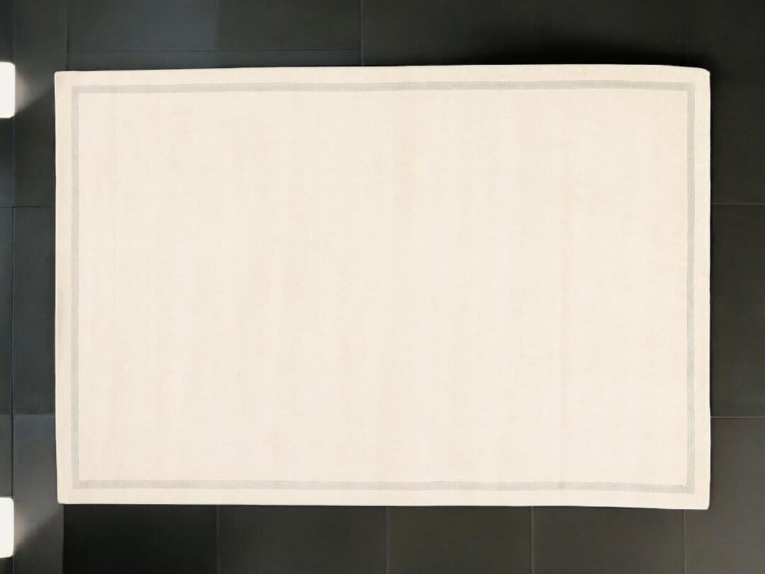 Handloom Wool Rug Ivory Border Minimalist Double Frame Modern Solid ...