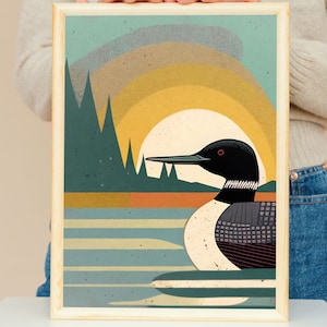Vintage Loon Print | Nature Art Lake House Prints Minnesota Poster Loon ...