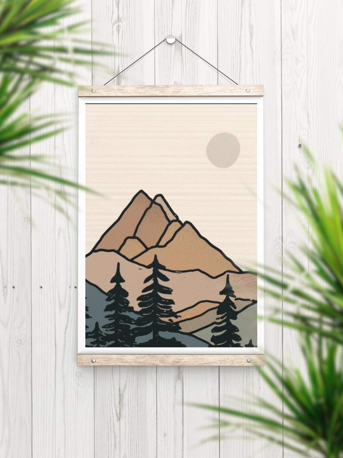 Rustic Mountain Print | Mountain Wall Decor | Rustic Earth Tones ...