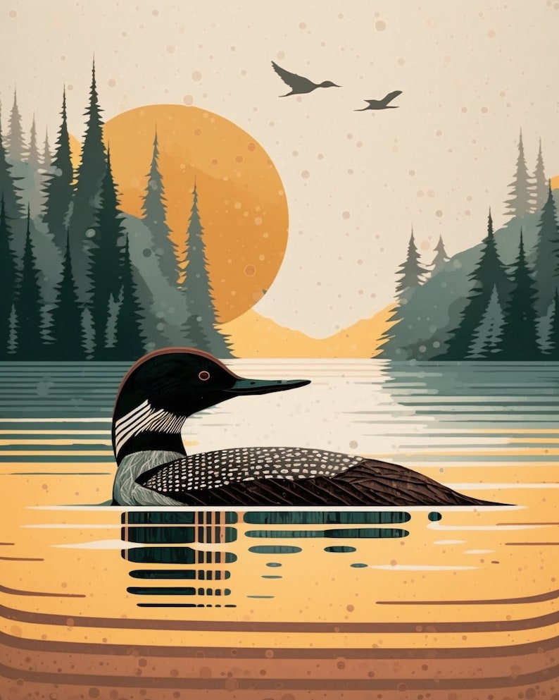 Vintage Loon Print Nature Art Lake House Prints Minnesota - Etsy