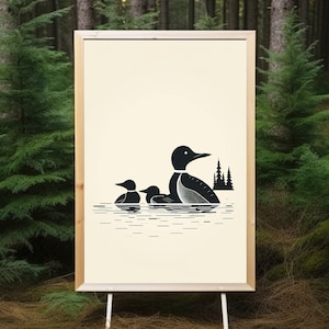 Minimalistic Vintage Loon Print | Earth Tones | Loon Art | Cabin Art ...