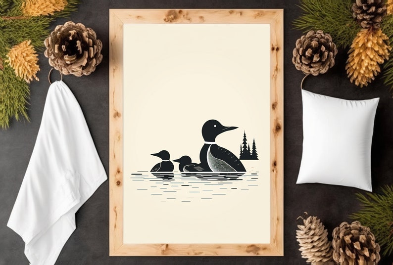 Minimalistic Vintage Loon Print | Earth Tones | Loon Art | Cabin Art ...