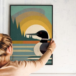 Vintage Loon Print | Nature Art Lake House Prints Minnesota Poster Loon ...