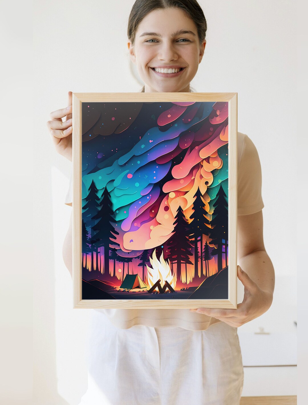 Camping Under the Stars | Abstract Campfire | Northern Lights | Aurora ...