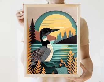 Vintage Loon Print Nature Art Lake House Prints Minnesota Poster Loon ...
