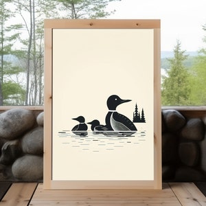 Minimalistic Vintage Loon Print | Earth Tones | Loon Art | Cabin Art ...