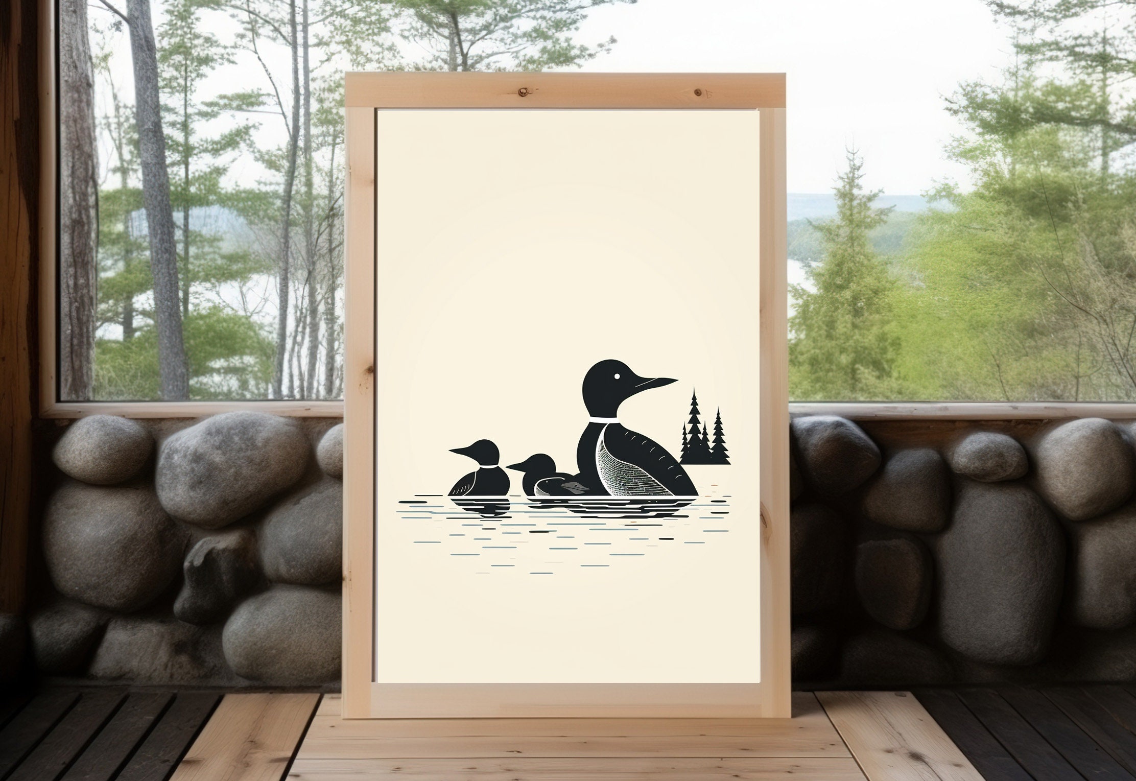 Minimalistic Vintage Loon Print | Earth Tones | Loon Art | Cabin Art ...