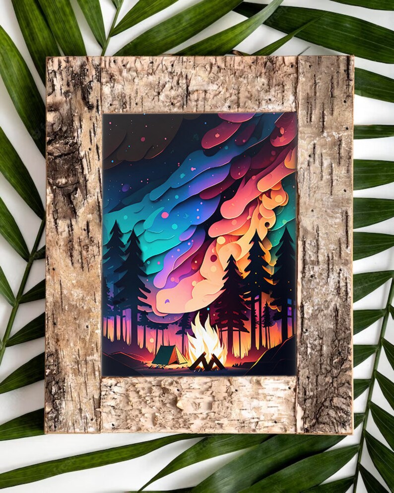 Camping Under the Stars Abstract Campfire Northern Lights - Etsy