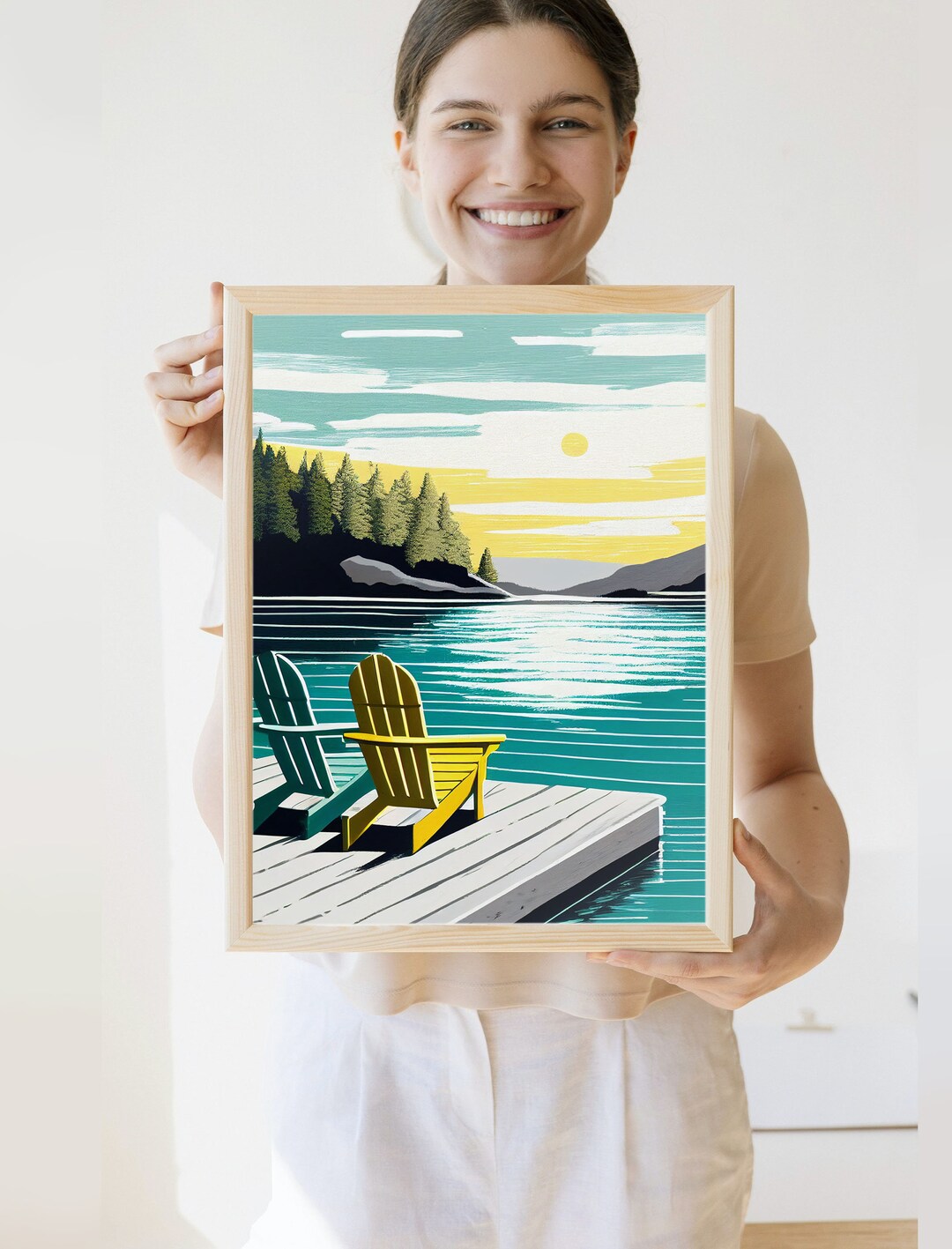 Adirondacks Vintage Print | Adirondack Chairs Art Modern Lake House ...
