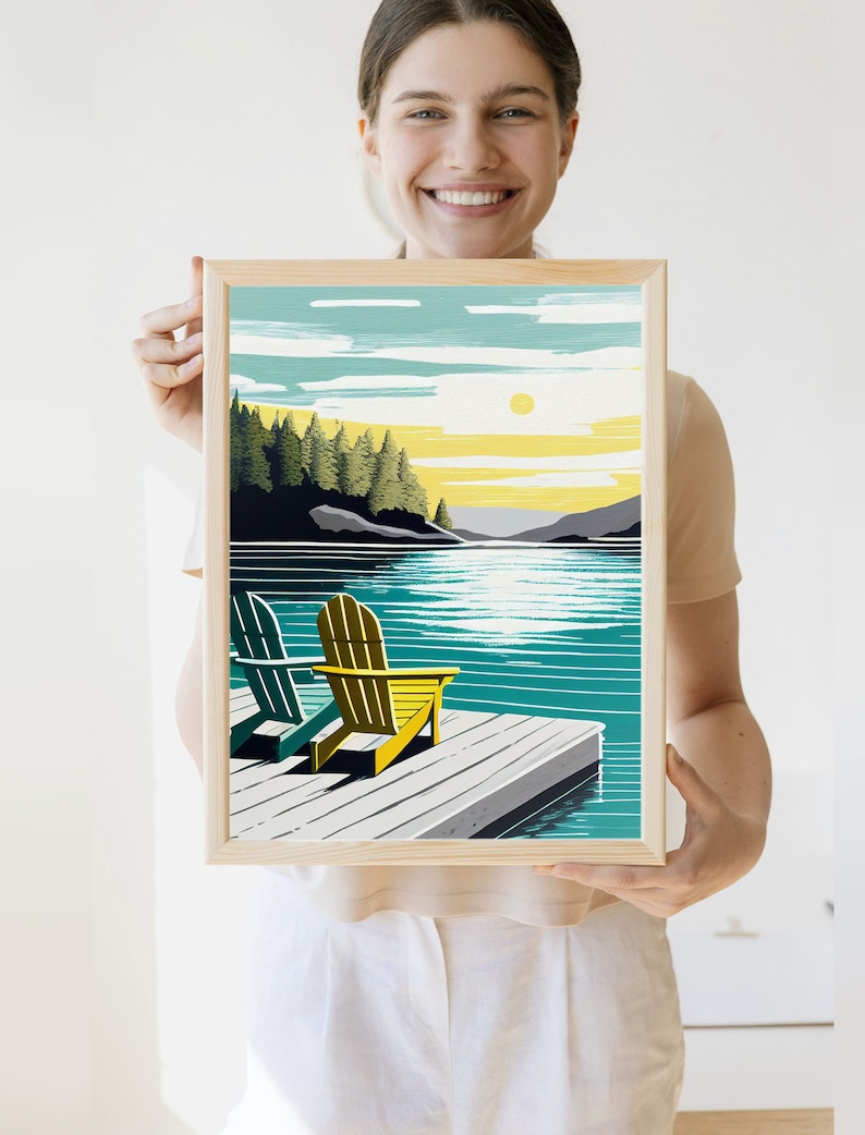 Adirondacks Vintage Print | Adirondack Chairs Art Modern Lake House ...