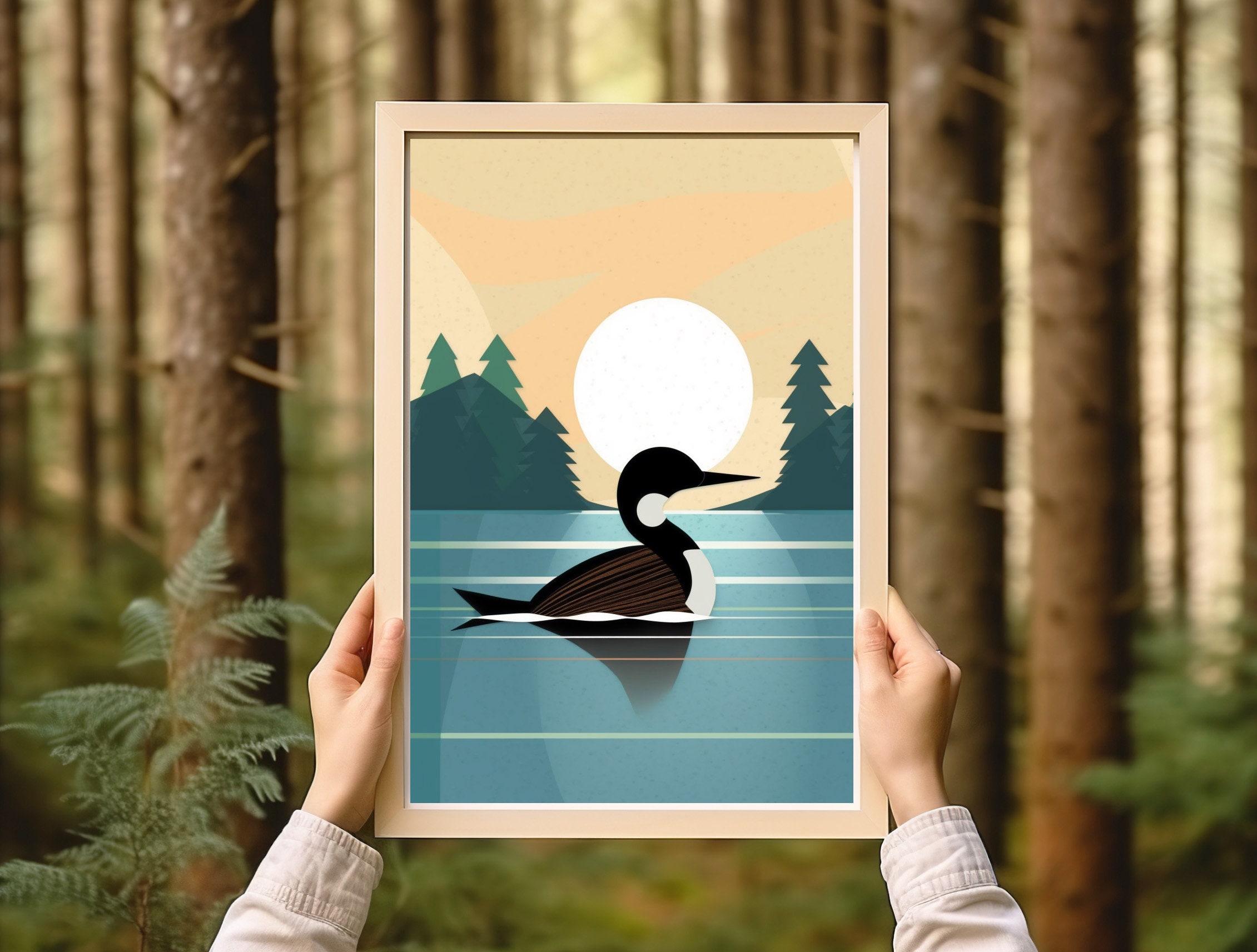 Minimalistic Loon Art Print | Cabin Art | Lake House Decor | Vintage ...