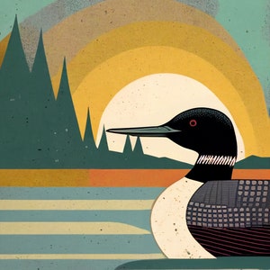 Vintage Loon Print | Nature Art Lake House Prints Minnesota Poster Loon ...