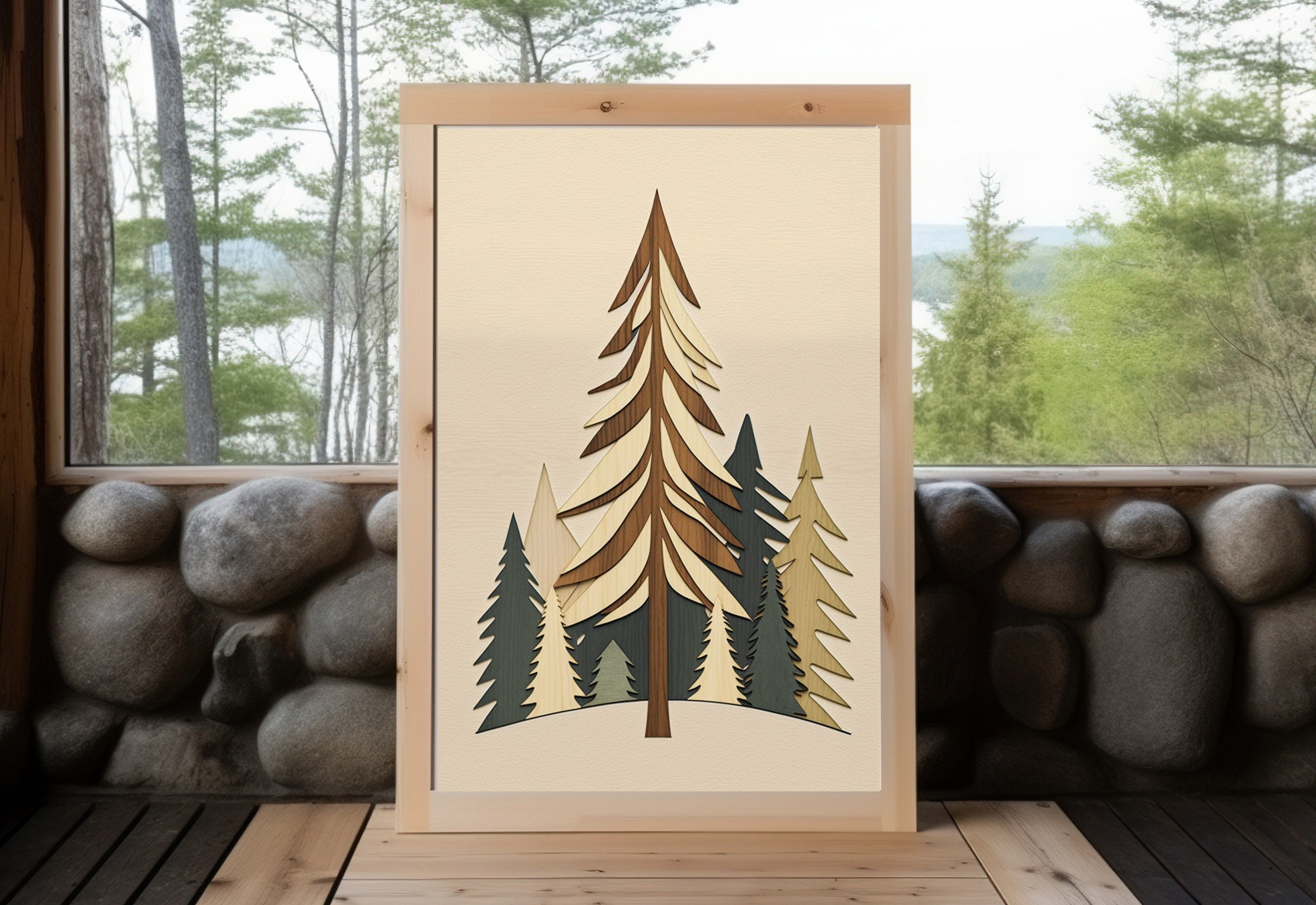 Vintage Pine Trees Wood Art Print, Pine Trees in Minnesota, Lake ...