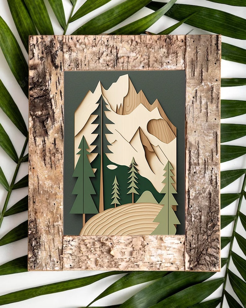 Wood-style Mountain Print Rustic Wall Art Lake House Decor - Etsy