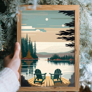 Adirondack Vintage Print | Adirondack Chairs Art Modern Lake House ...