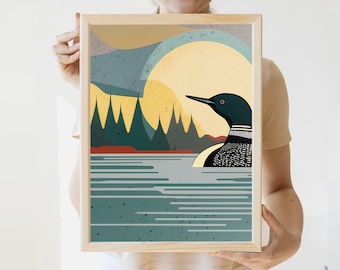 Vintage Loon Print Nature Art Lake House Prints Minnesota Poster Loon ...