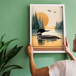 Vintage Loon Print | Nature Art | Lake House Prints | Minnesota Poster ...