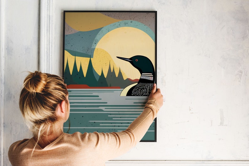 Vintage Loon Print | Nature Art Lake House Prints Minnesota Poster Loon ...