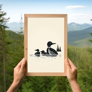 Minimalistic Vintage Loon Print | Earth Tones | Loon Art | Cabin Art ...
