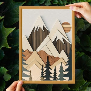 Wood Style Mountain Scene PRINT| Mountain Scape | Forest Wall Art ...