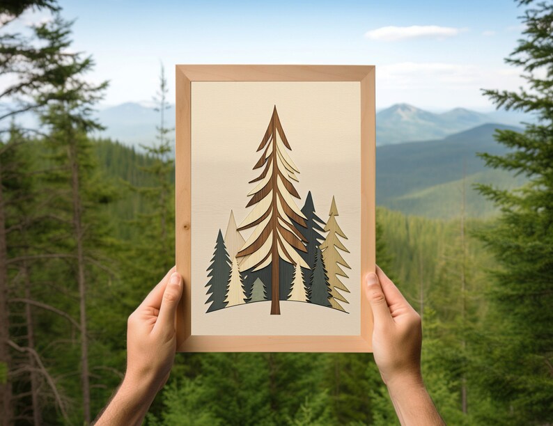 Vintage Pine Trees Wood Art Print, Pine Trees in Minnesota, Lake ...