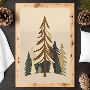 Vintage Pine Trees Wood Art Print, Pine Trees in Minnesota, Lake ...