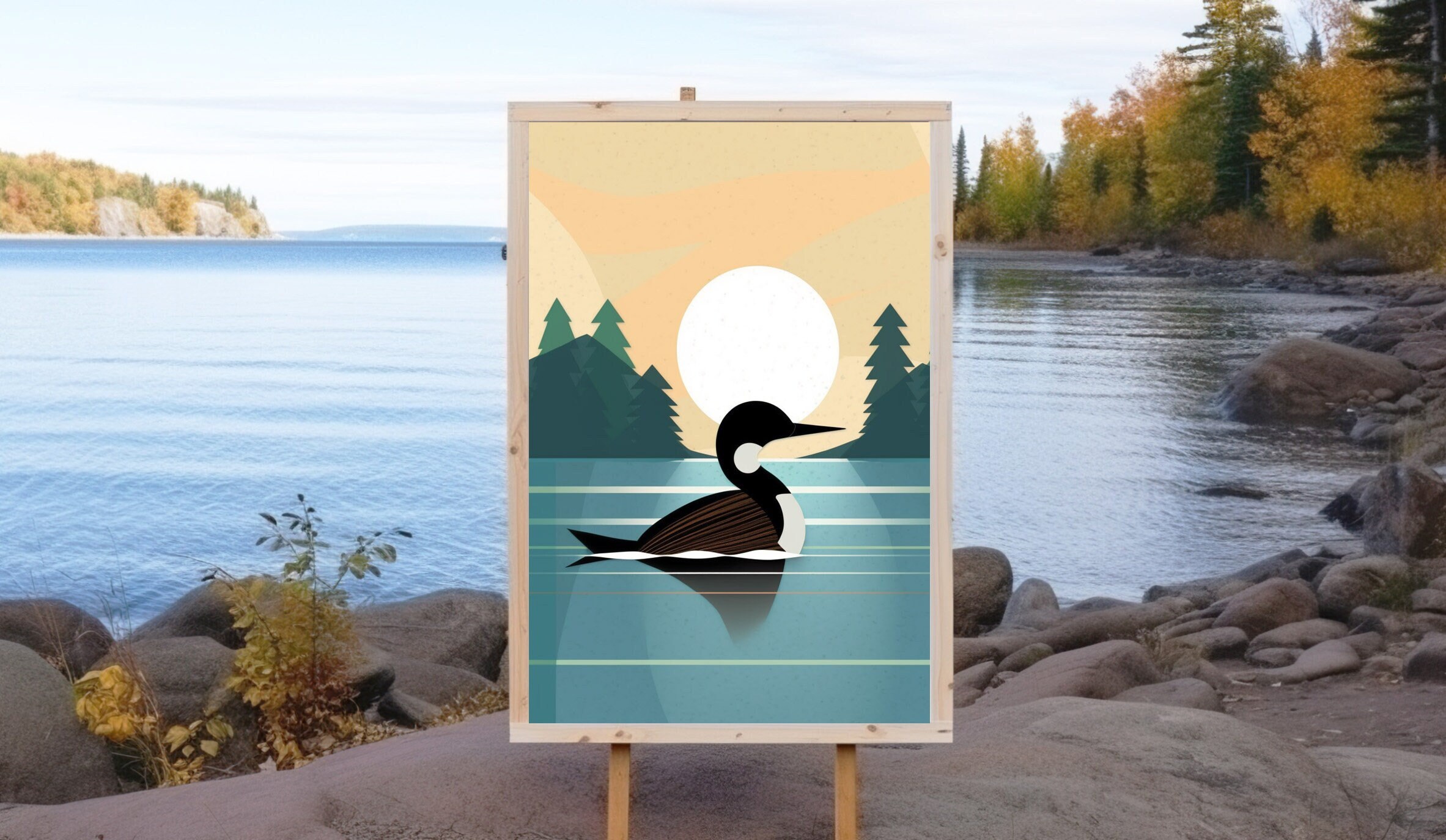 Minimalistic Loon Art Print | Cabin Art | Lake House Decor | Vintage ...