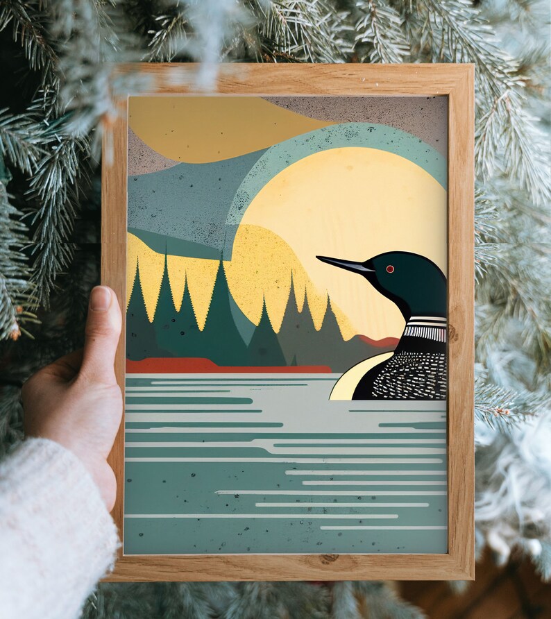 Vintage Loon Print | Nature Art Lake House Prints Minnesota Poster Loon ...