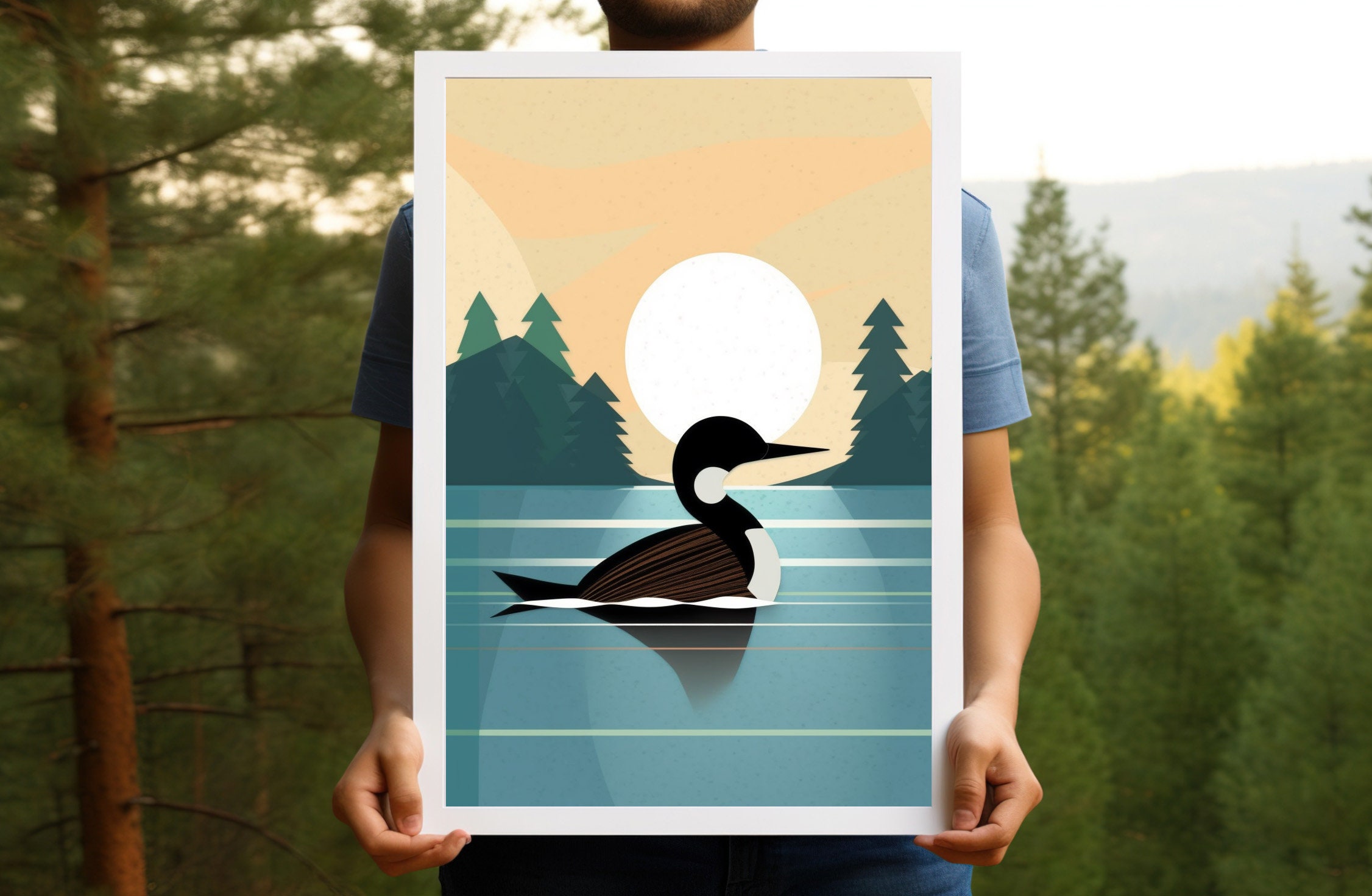 Minimalistic Loon Art Print | Cabin Art | Lake House Decor | Vintage ...