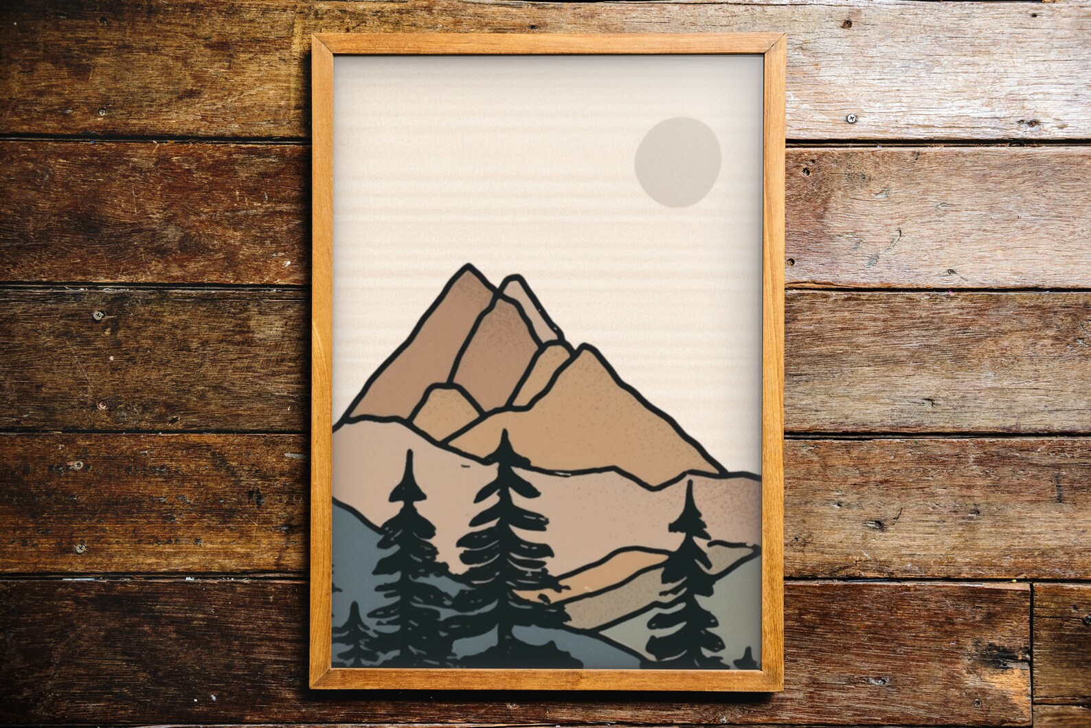 Rustic Mountain Print | Mountain Wall Decor | Rustic Earth Tones ...