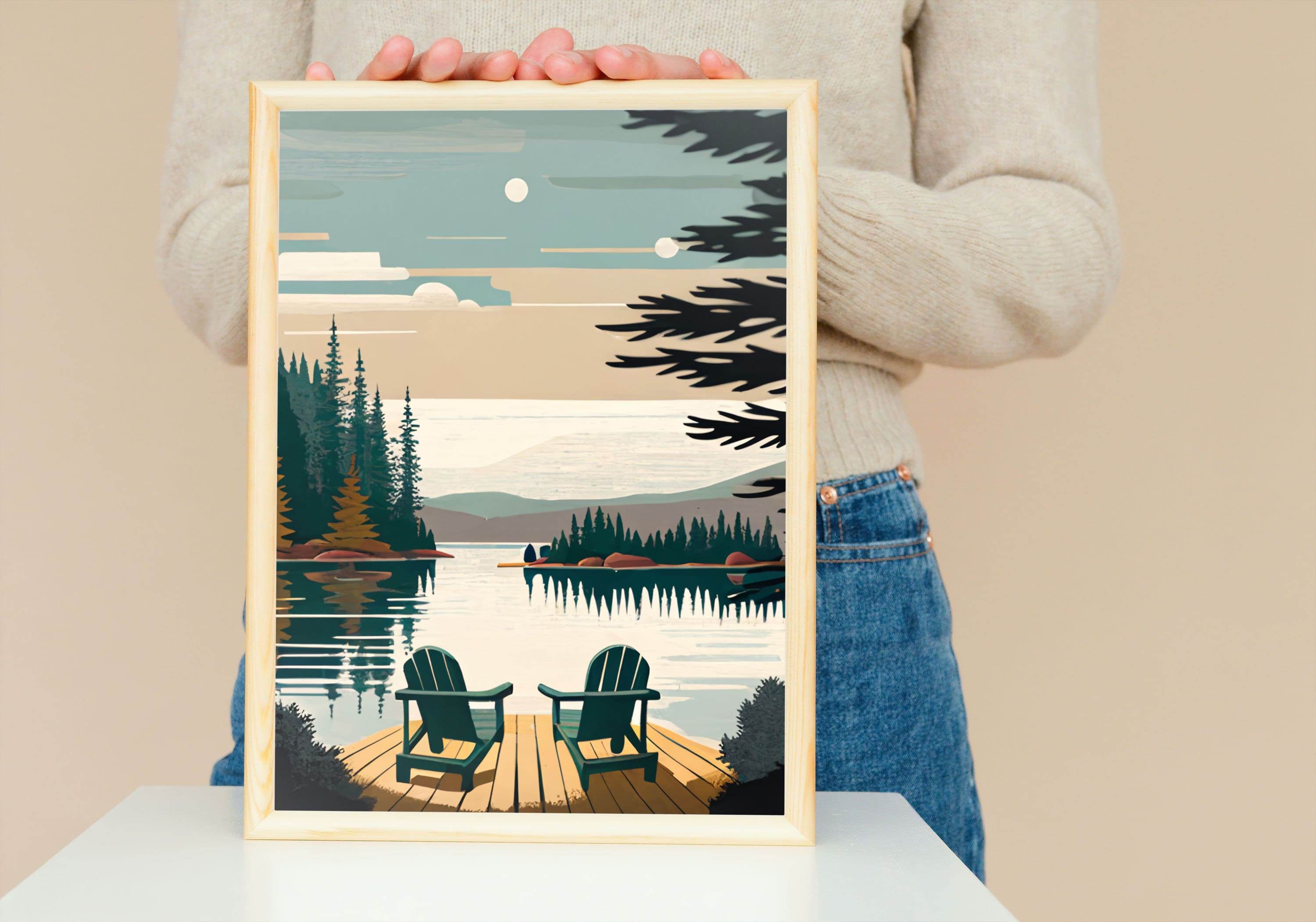 Adirondack Vintage Print | Adirondack Chairs Art Modern Lake House ...
