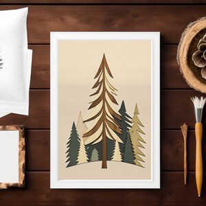 Vintage Pine Trees Wood Art Print, Pine Trees in Minnesota, Lake ...