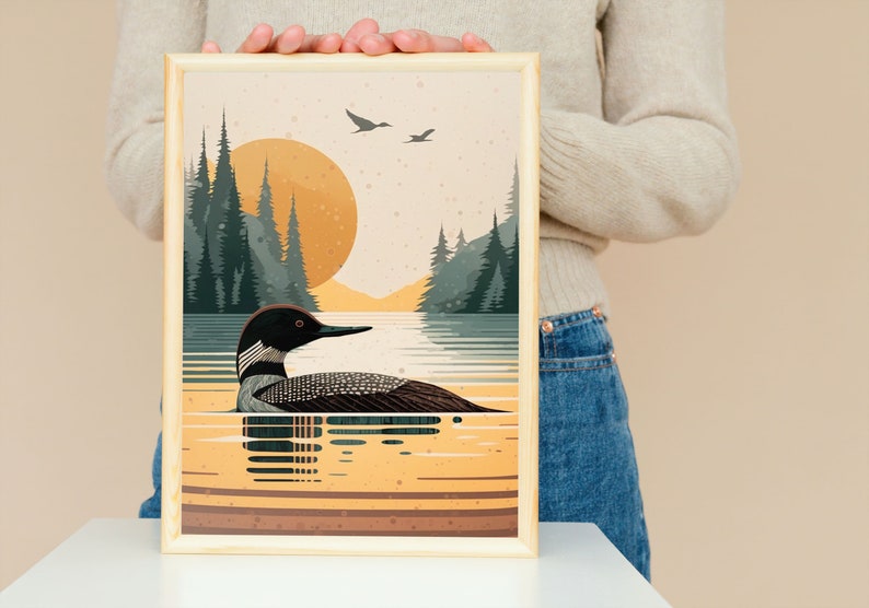 Vintage Loon Print | Nature Art Lake House Prints Minnesota Poster Loon ...