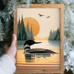 Vintage Loon Print | Nature Art | Lake House Prints | Minnesota Poster ...