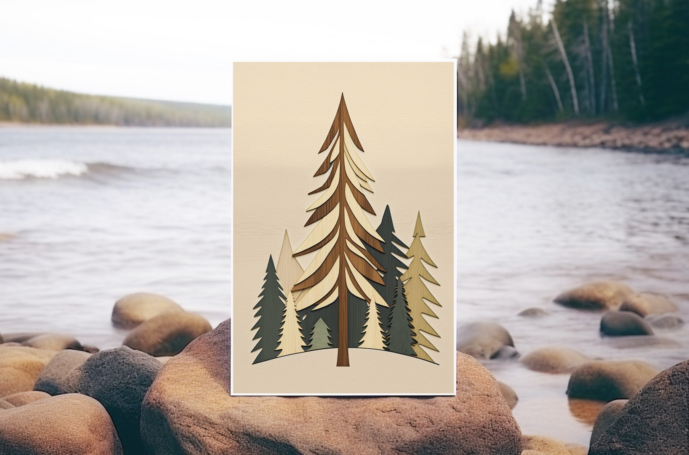 Vintage Pine Trees Wood Art Print, Pine Trees in Minnesota, Lake ...