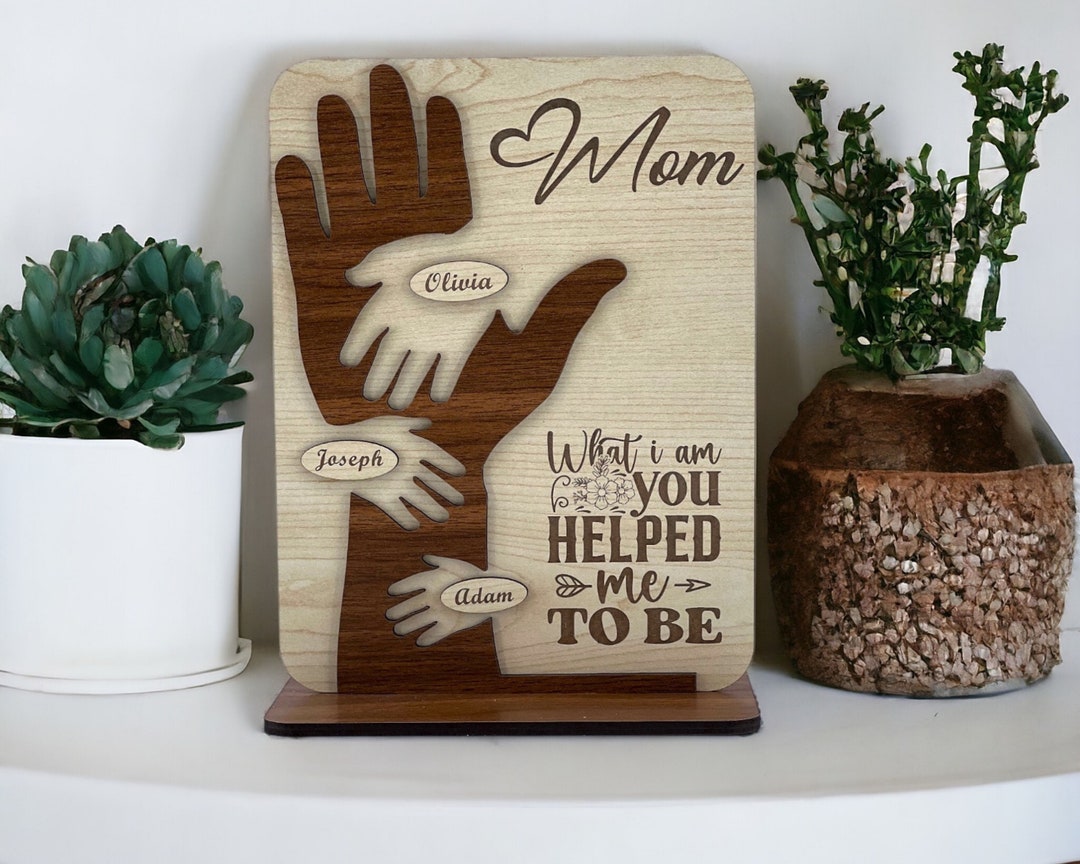 Custom Names Mothers Hand Hold Wooden Table Decor, Mother's Day Sign ...