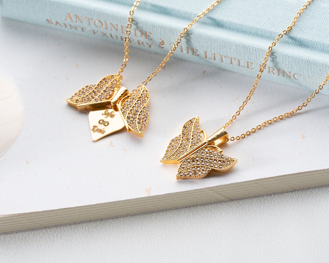 Personalized Hidden Names Butterfly Necklace Custom Secret Message ...