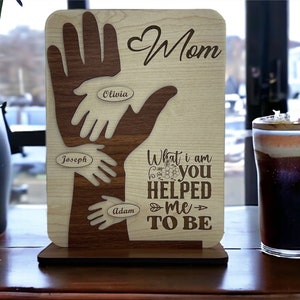 Custom Names Mothers Hand Hold Wooden Table Decor, Mother's Day Sign ...